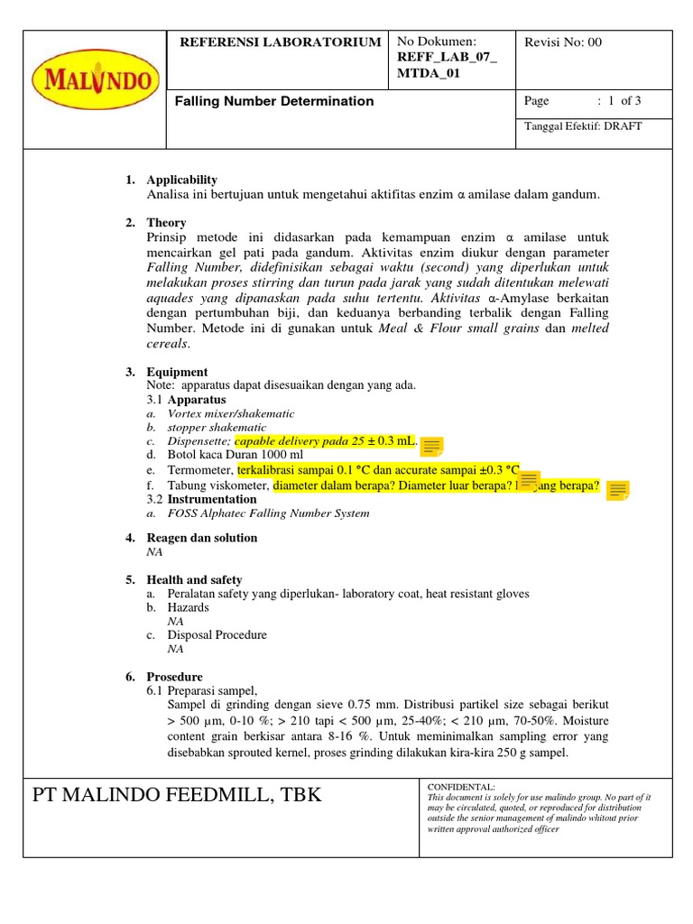 Reff Lab 07 Mtda 41 Falling Number. Rev.01 | PDF