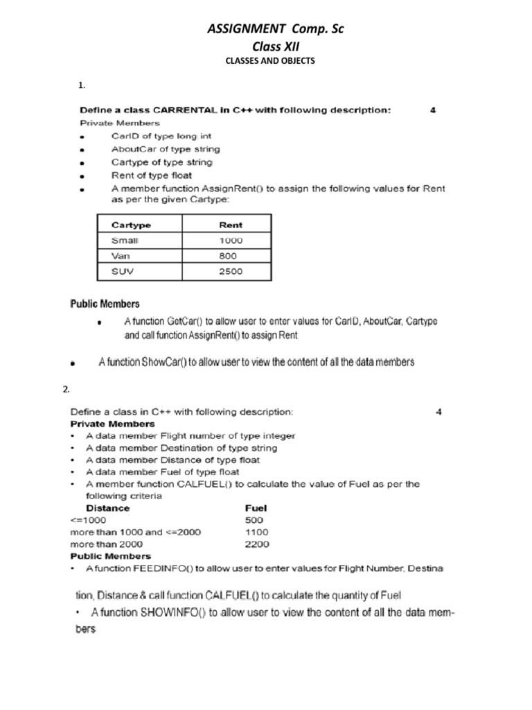 Assignment Comp. SC Class XII: Classes and Objects | PDF | Function ...