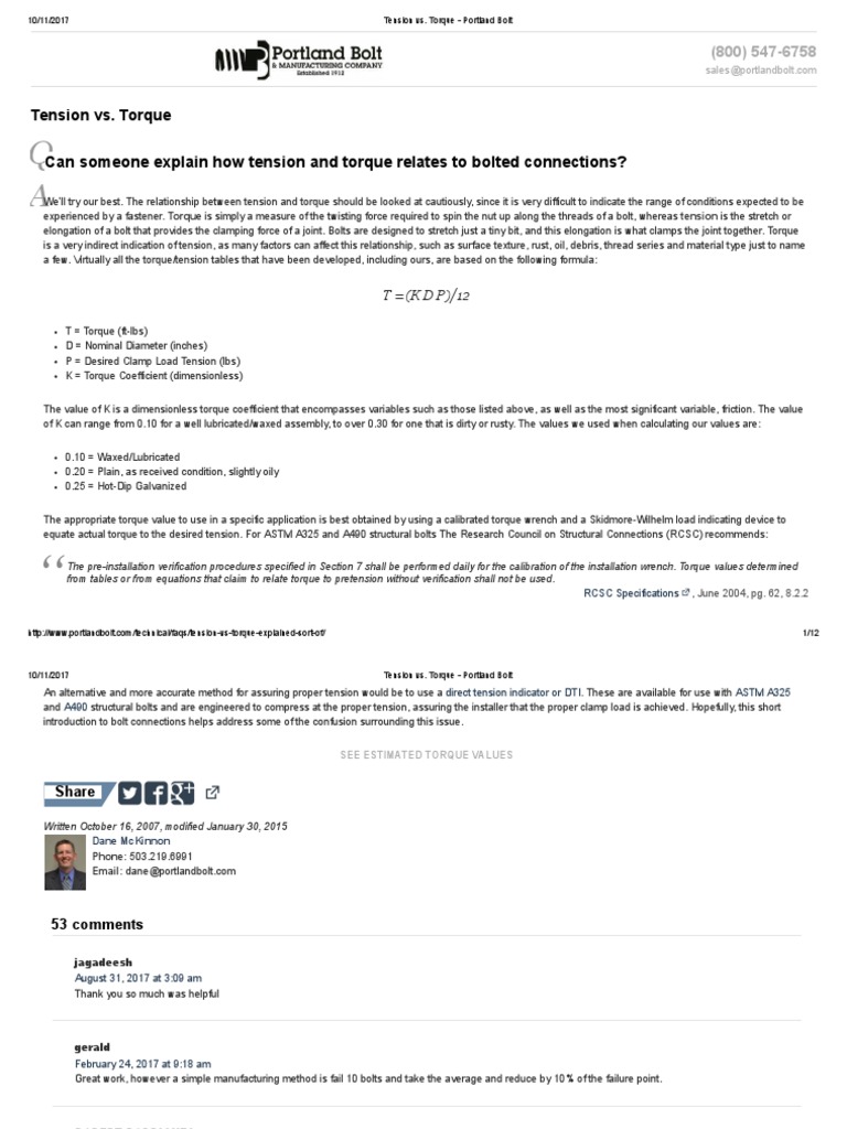 Tension Vs Torque | PDF | Metalworking | Screw