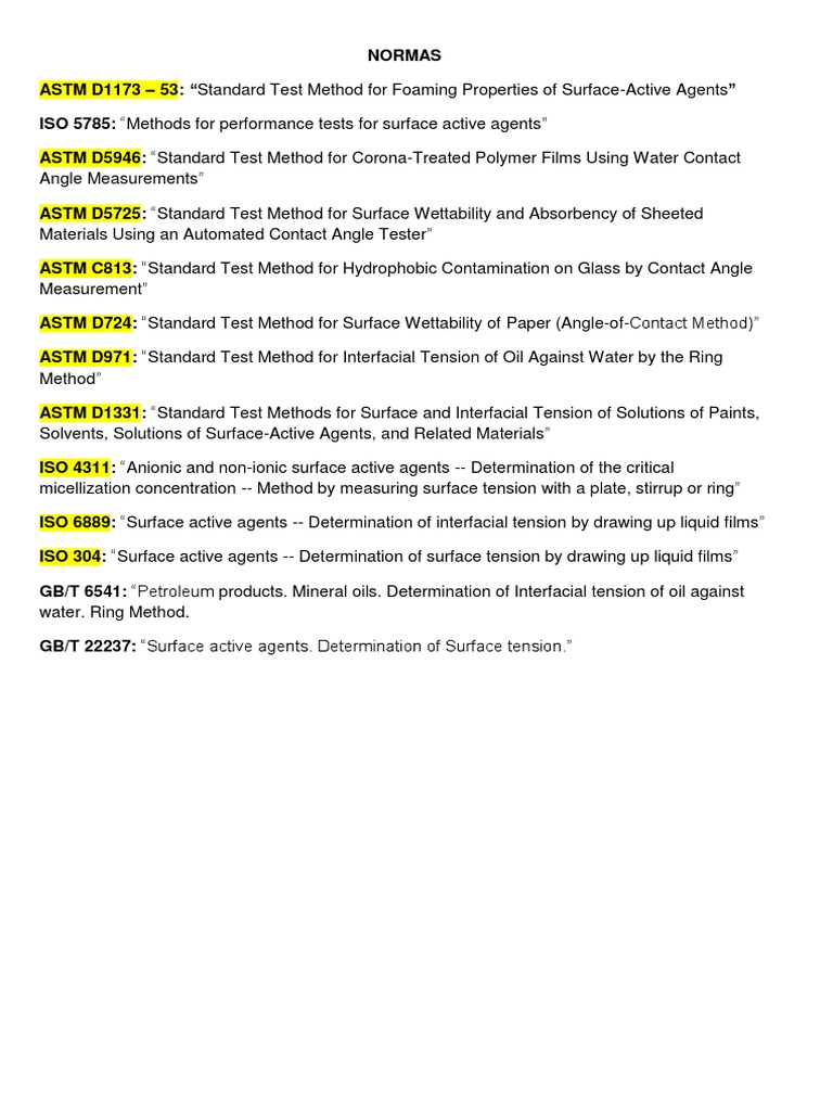 Normas ASTM D1173 - 53: "Standard Test Method For Foaming Properties of ...