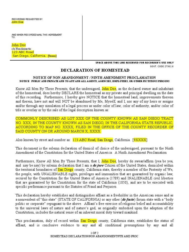 Homestead Declaration Template | PDF