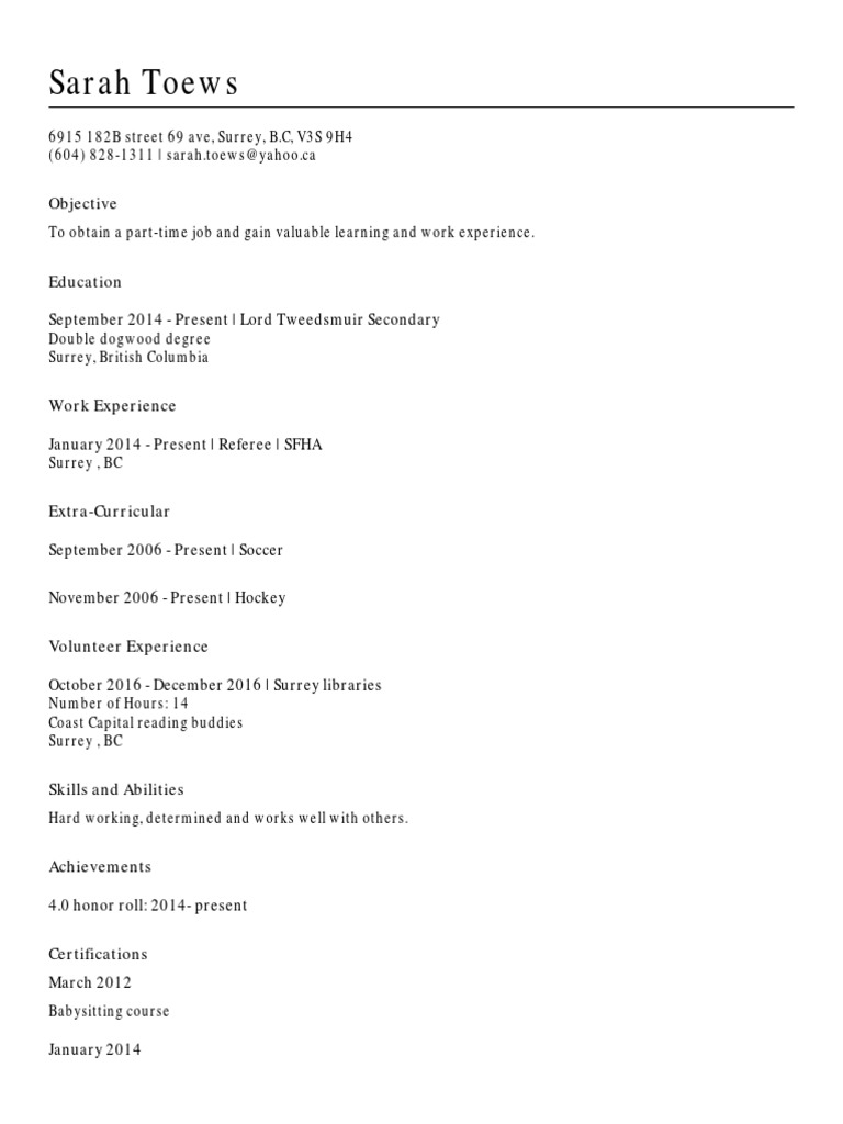 Sarah Toews Resume - Sarahs Resume | PDF