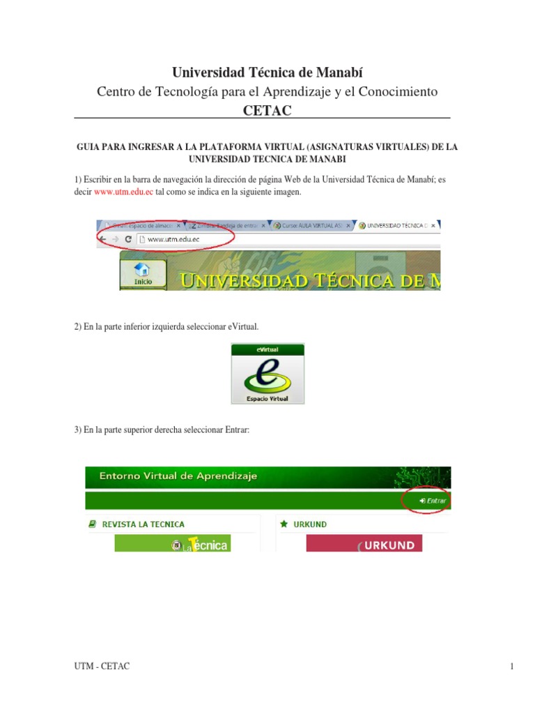 Guia Basica Ingreso Al Aula Virtual Cetac Utm 2015 PDF | PDF | Contraseña | Internet