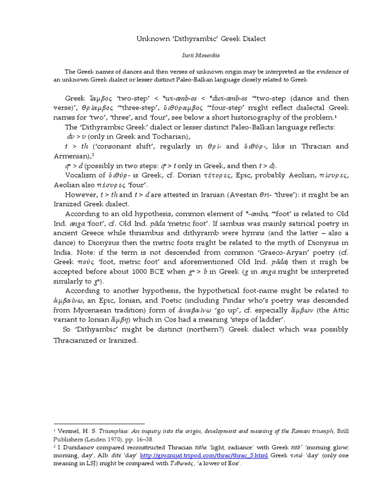 Unknown Dithyrambic Greek Dialect | PDF | Languages | Language Arts ...