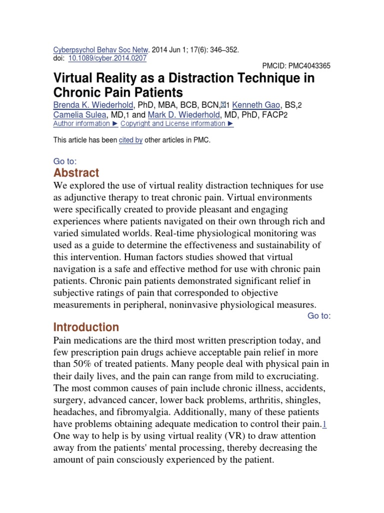 (E) VR As A Distraction Technique in Chronic Pain Patients | PDF ...