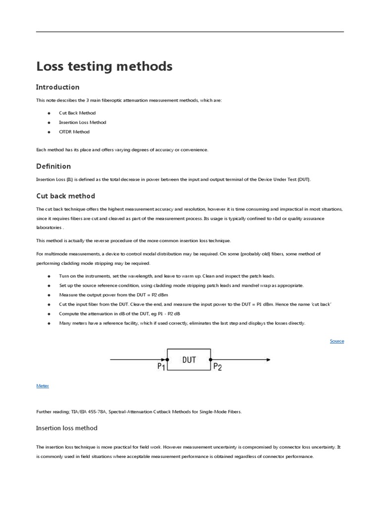 Loss Testing Methods | PDF | Optical Fiber | Electromagnetic Radiation