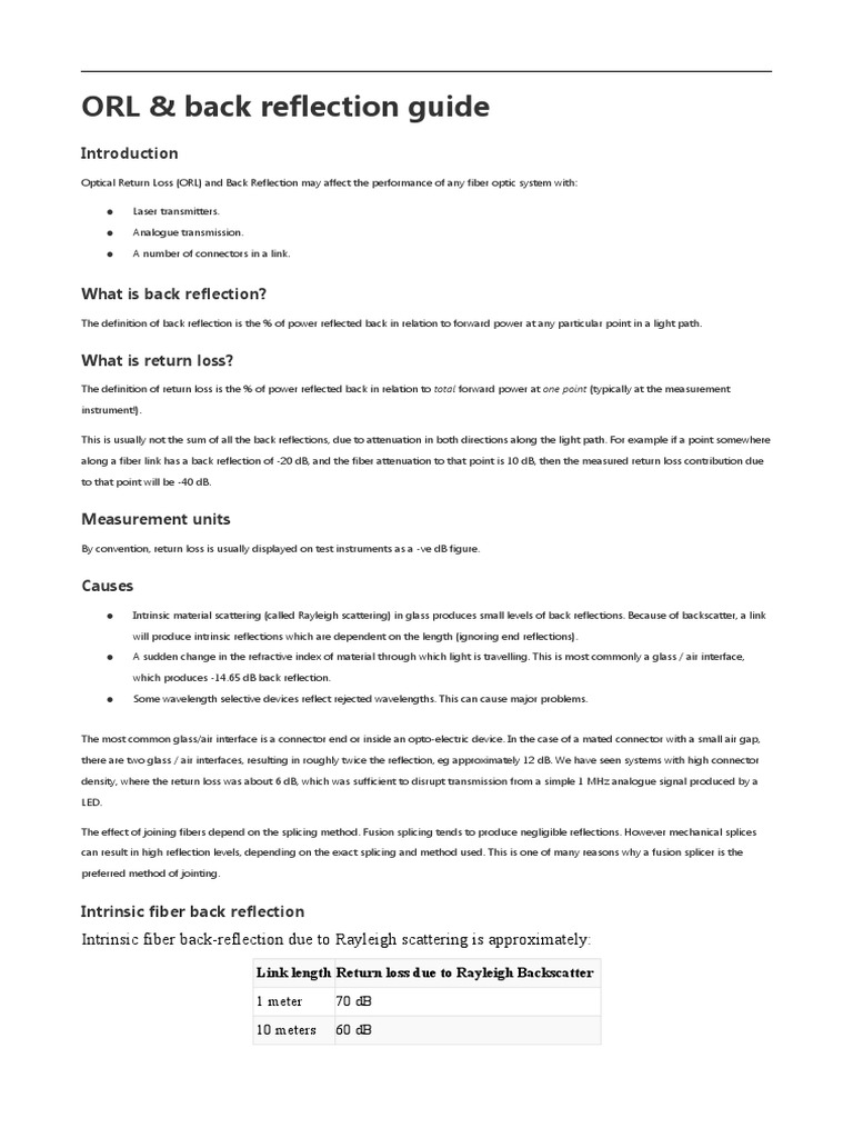 ORL & Back Reflection Guide | PDF | Optical Fiber | Decibel