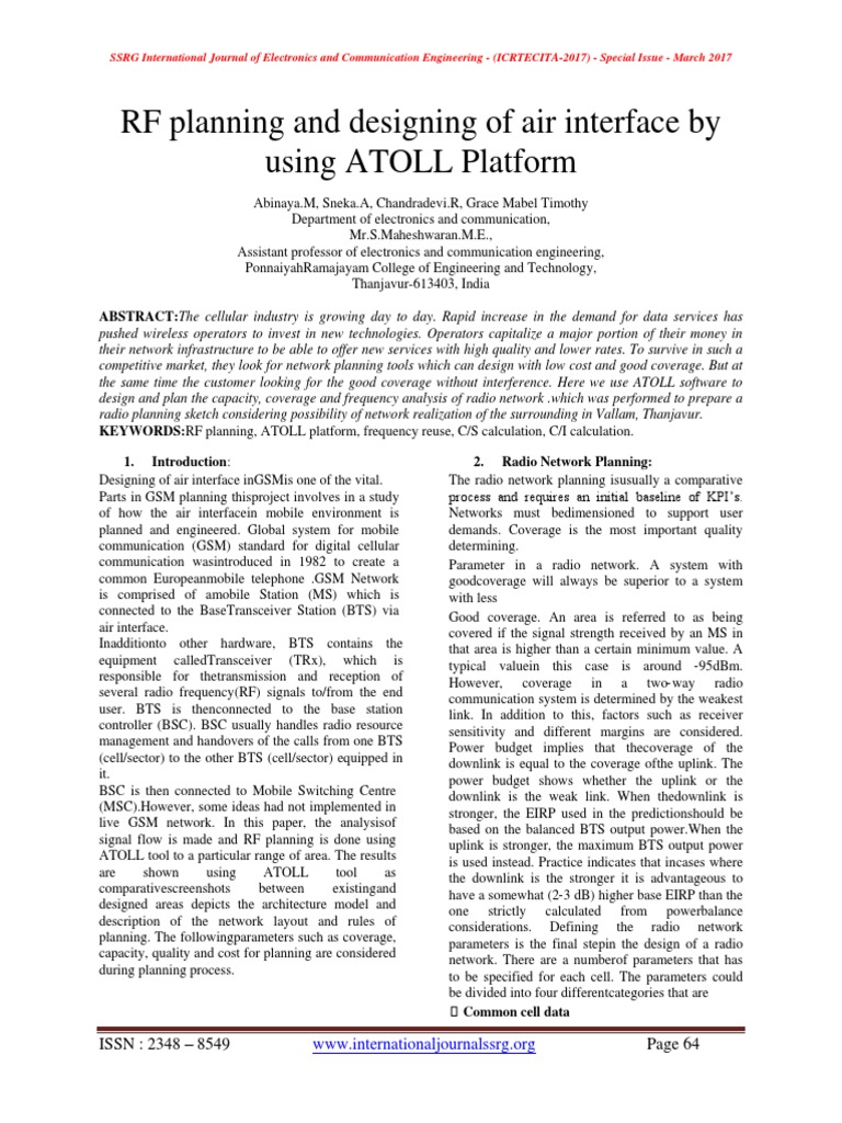 RF Planning and Designing of Air Interface by Using ATOLL Platform ...