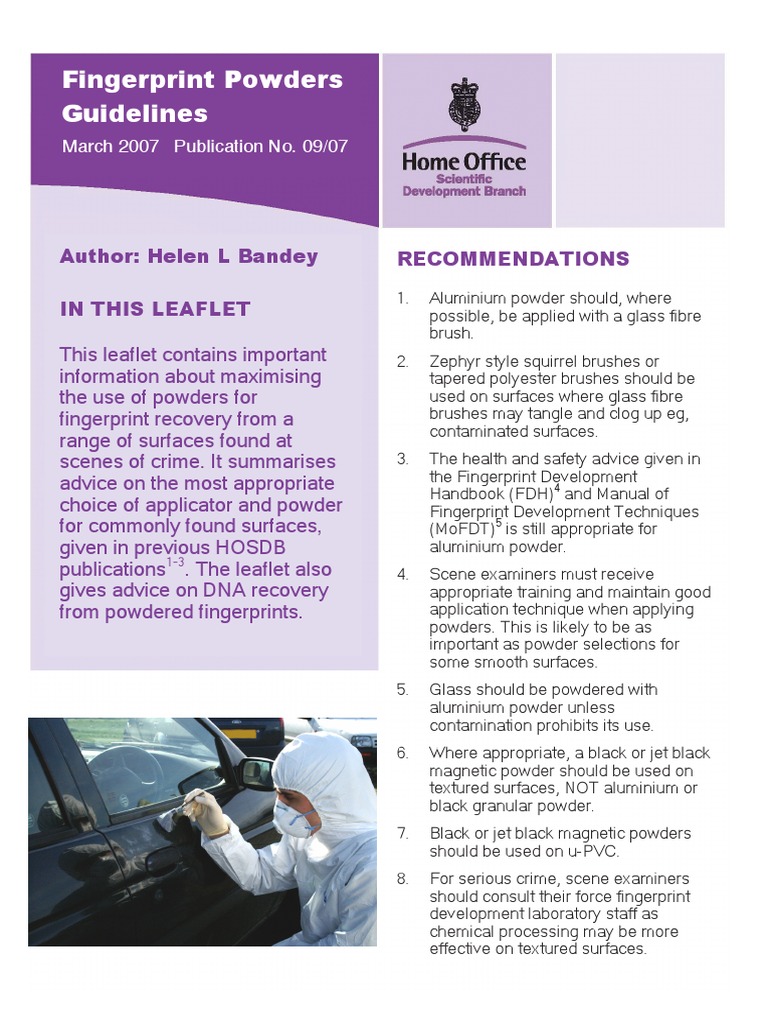 Fingerprint Powders Guidelines | PDF | Fingerprint | Fiberglass