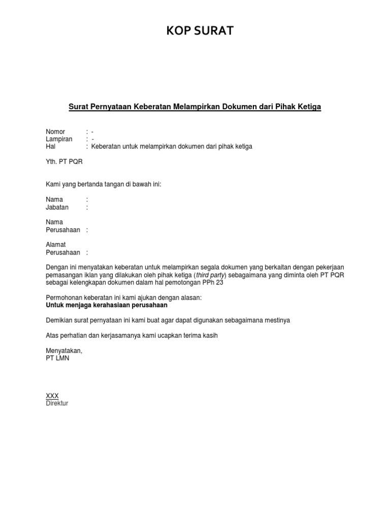 Surat Pernyataan Keberatan | PDF