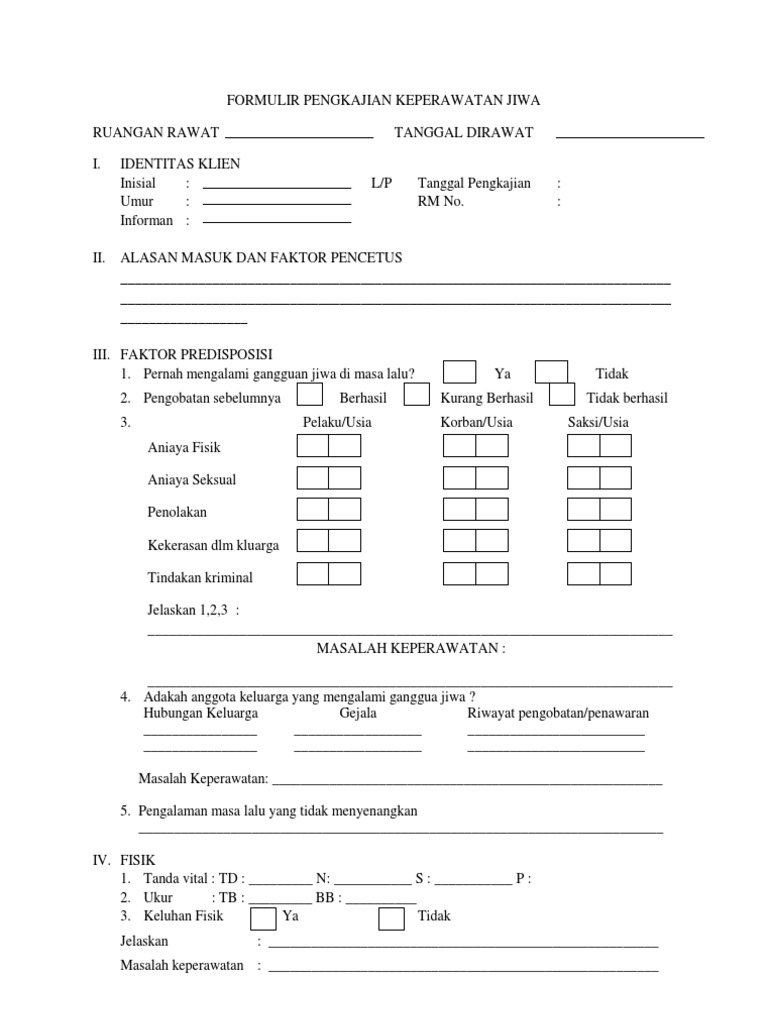 Formulir Pengkajian Keperawatan Jiwa | PDF