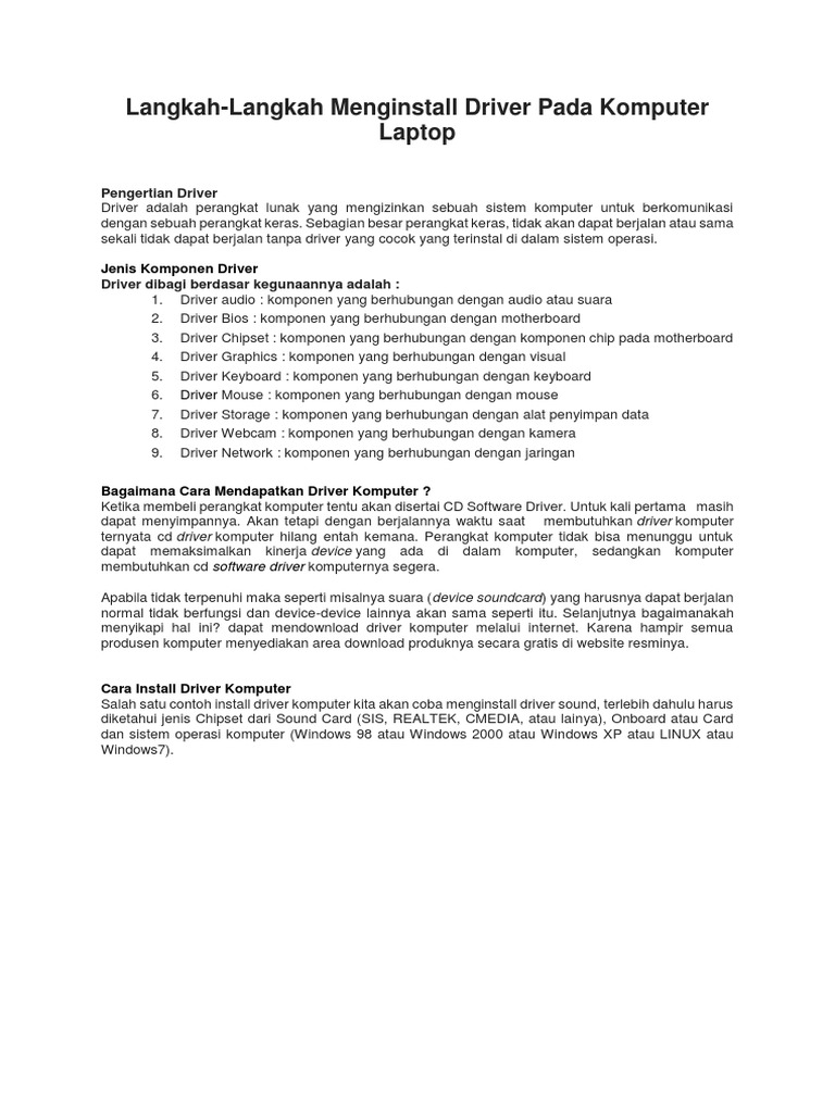 Cara Install Driver Pada Komputer$Laptop | PDF