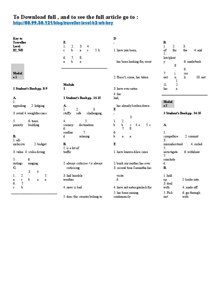 Traveller Level b2 WB Key | PDF | Leisure