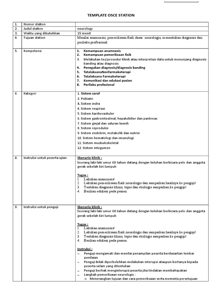 Template Osce Case STROKE Kel 5a Edit | PDF