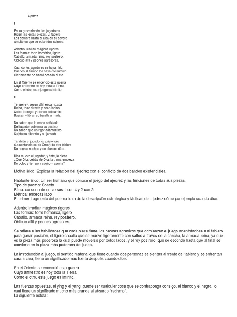 Análisis Tres Poemas | PDF | Poesía | Ajedrez