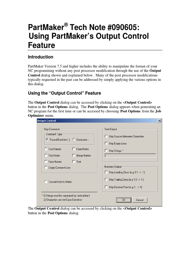 Partmaker Tech Note #090605: Using Partmaker'S Output Control Feature ...