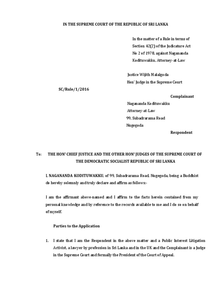 In The Supreme Court of The Republic of Sri Lanka | PDF | Judge | Judiciaries