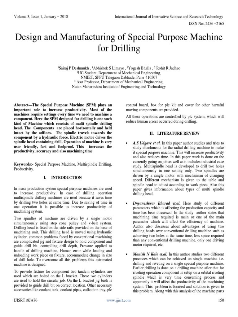 Design and Manufacturing of Special Purpose Machine For Drilling | PDF ...