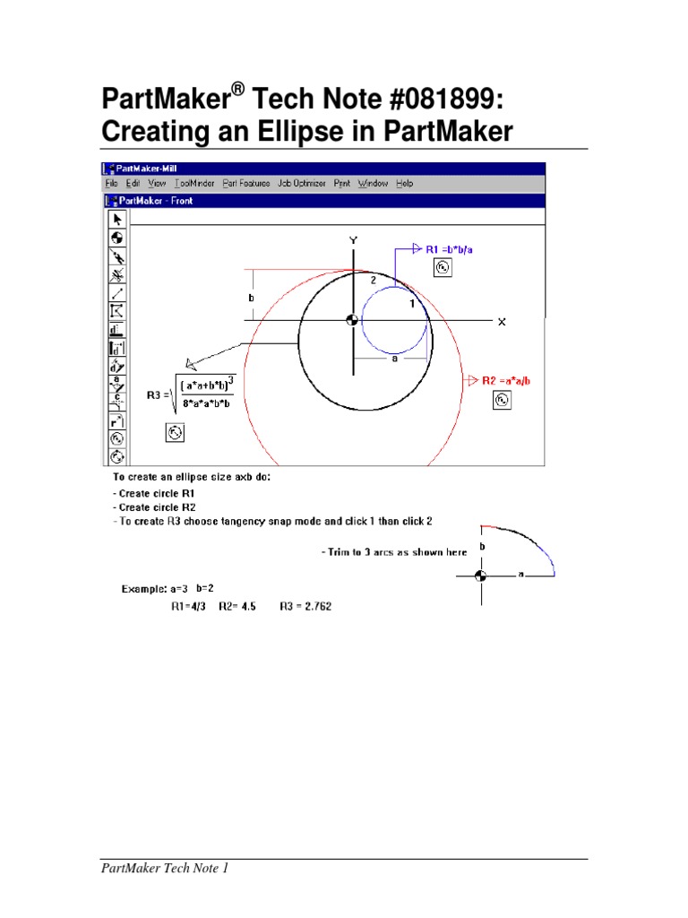 Partmaker Tech Note #081899: Creating An Ellipse in Partmaker | PDF