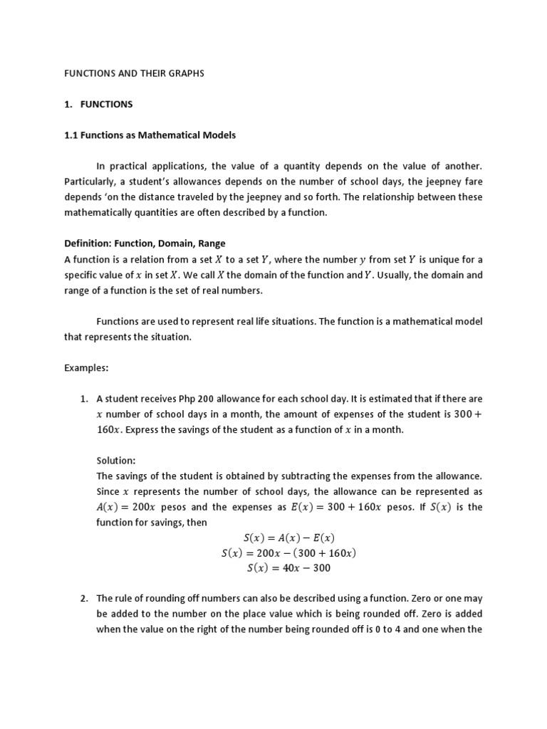 Functions 1.1 Functions As Mathematical Models | PDF | Function ...
