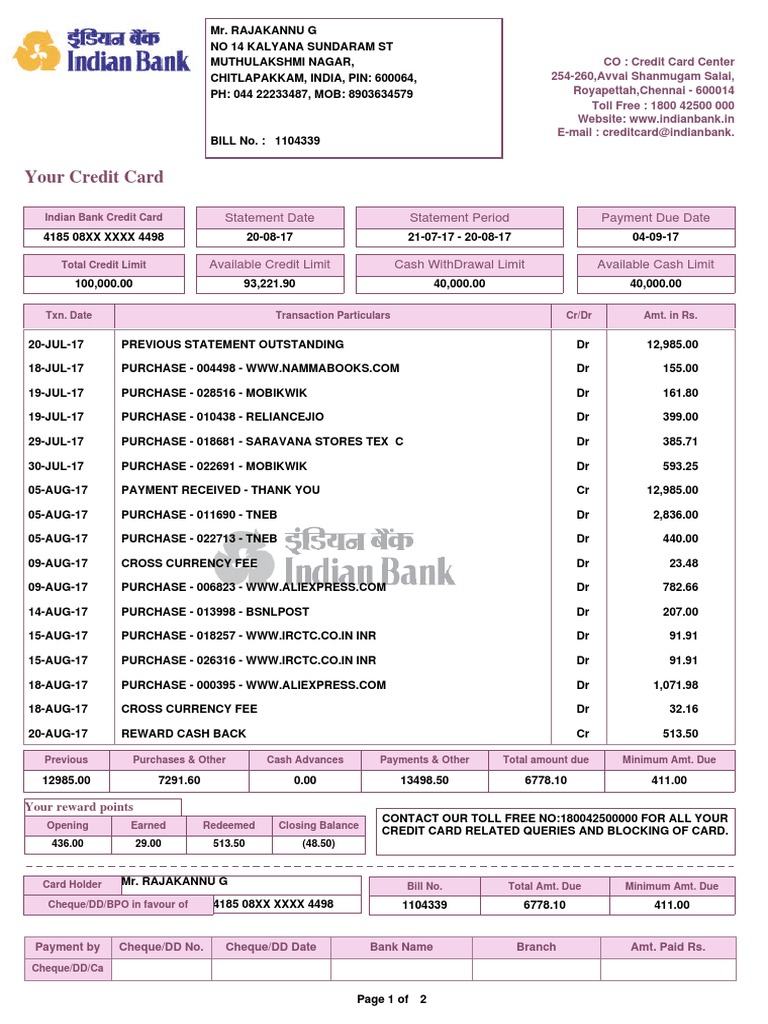 Your Credit Card: Statement Date Statement Period Payment Due Date ...