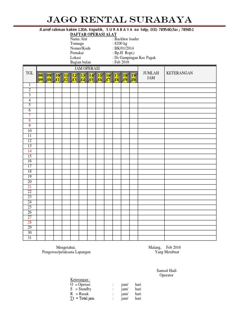 Form Jago Rental | PDF