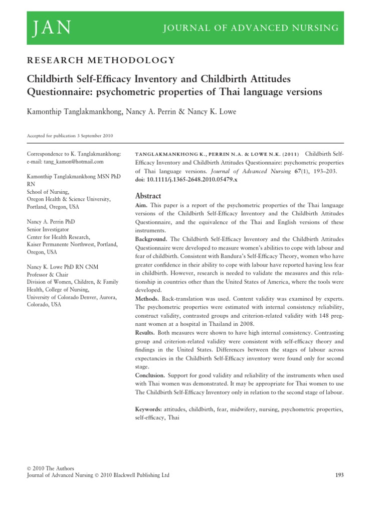 Childbirth Self-Efficacy Inventory and Childbirth Attitudes Questionner ...