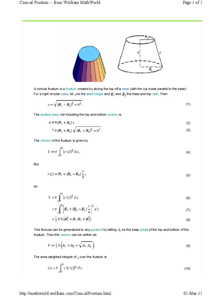 Frustum Slant Height Radii: Cone Cone | Download Free PDF | Mathematical Objects | Elementary ...