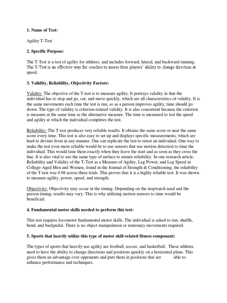 Agility T Test Administered | PDF | Standard Score | Validity (Statistics)