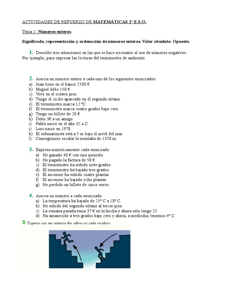 Actividades sobre Números Enteros | PDF | Entero | Multiplicación