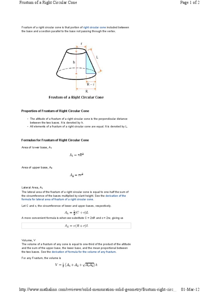 Frustum of a Right Circular Cone