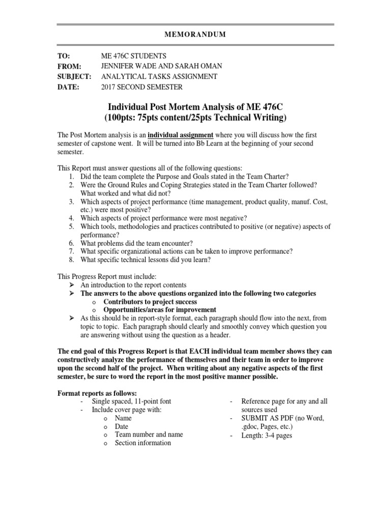 ME 476C Post Mortem Analysis Guide | PDF | Psychological Concepts ...