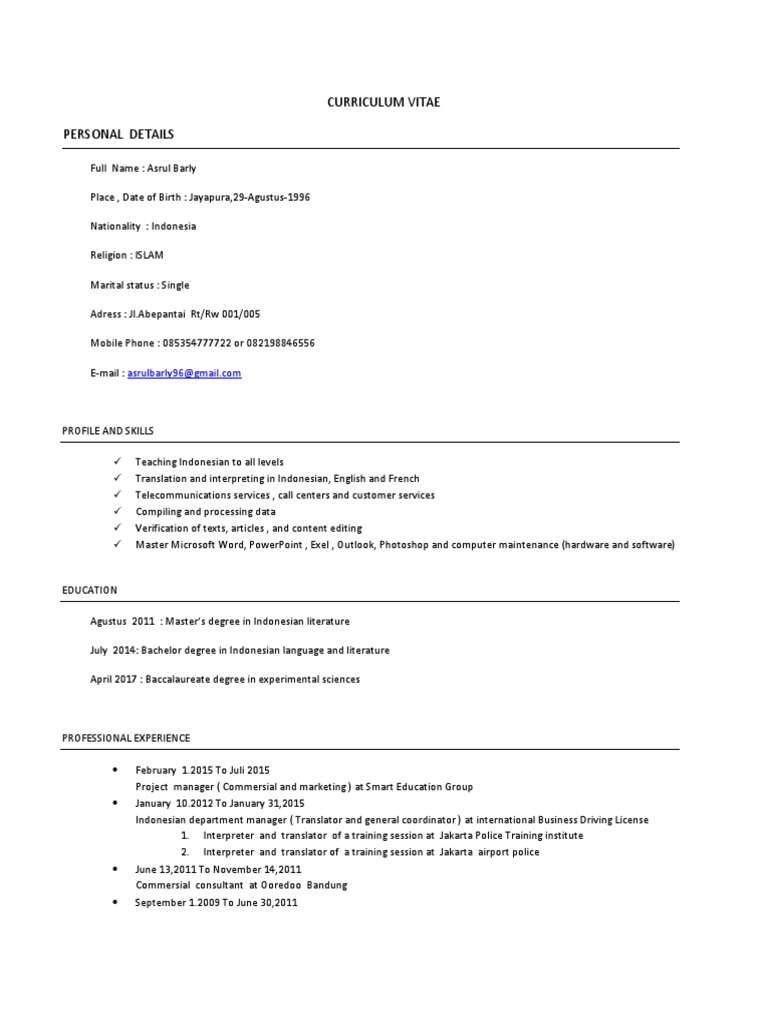 Curriculum Vitae Personal Details | PDF | Career & Growth