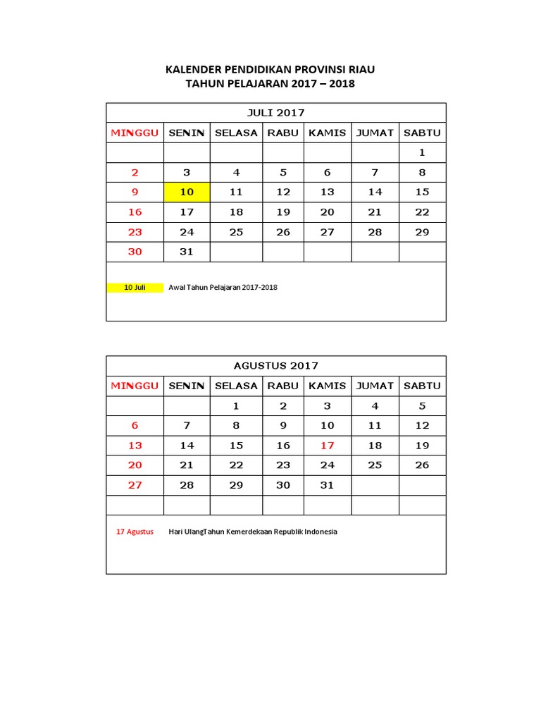 Kalender Pendidikan 2017 2018 | PDF