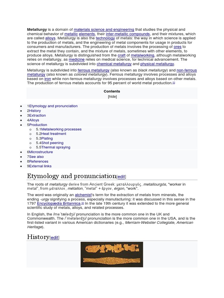 Etymology and Pronunciation: Metallurgy Is A Domain of | PDF ...