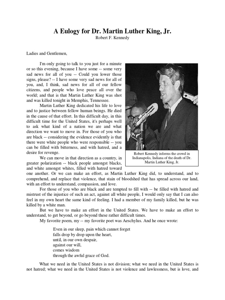 A Eulogy For DR Martin Luther King | PDF | Robert F. Kennedy | Martin ...