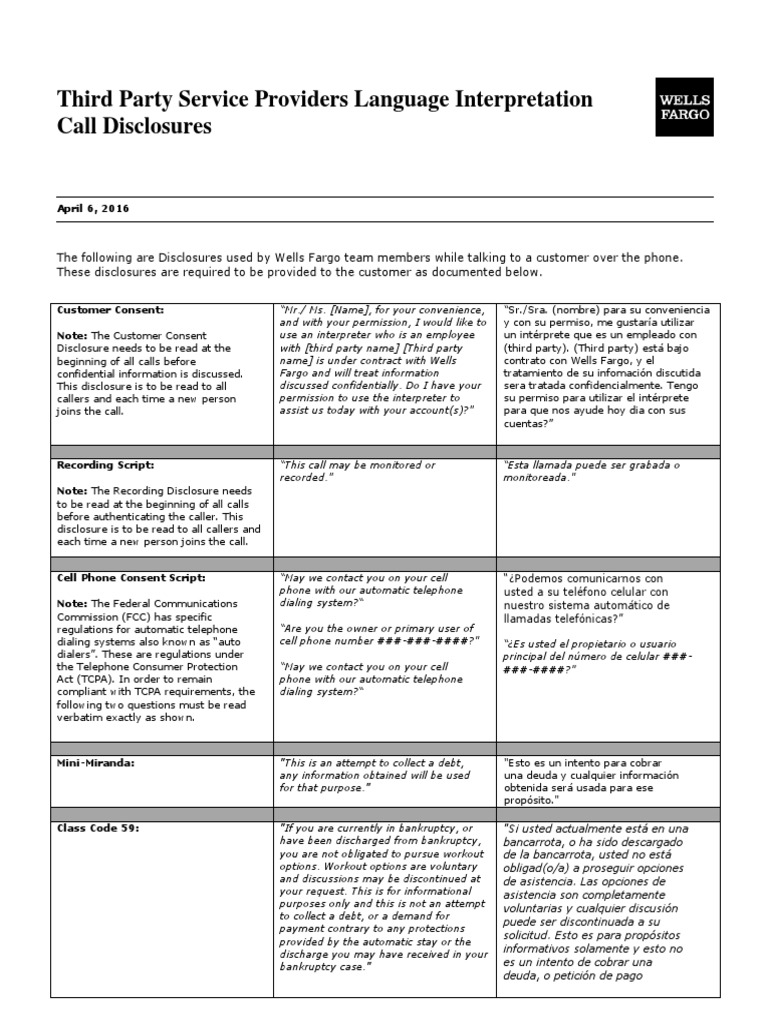 Third Party Service Providers Language Interpretation Call Disclosures ...