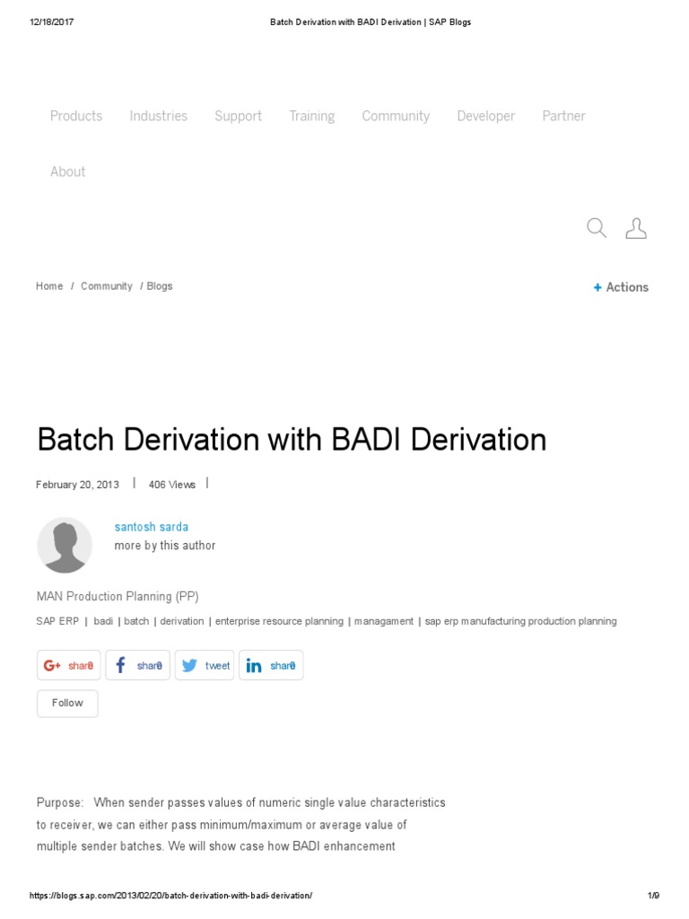 Batch Derivation With BADI Derivation - SAP Blogs | PDF | Business | Computing