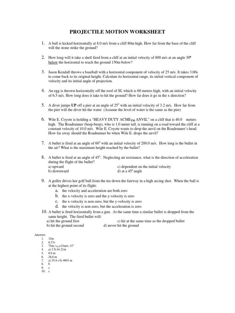 Projectile Mot Worksheet | Download Free PDF | Projectiles | Motion (Physics)