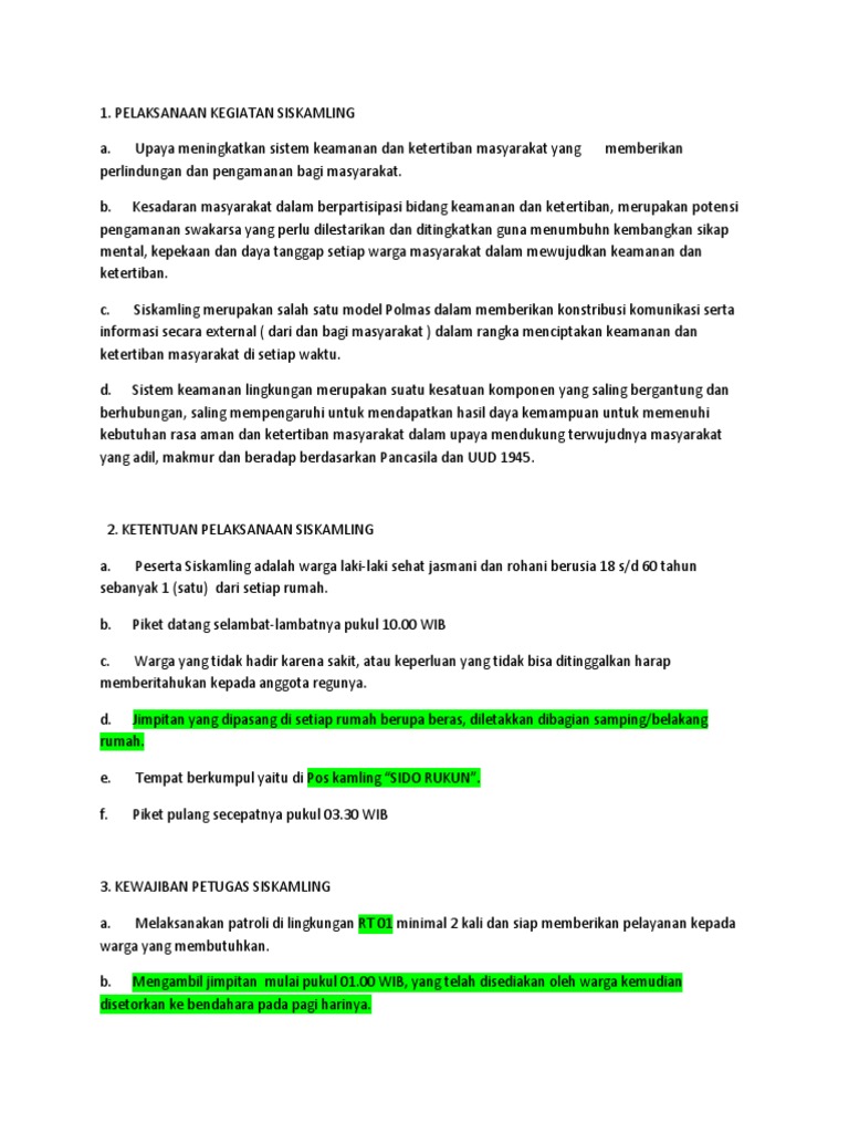 Contoh Pelaksanaan Siskamling | PDF