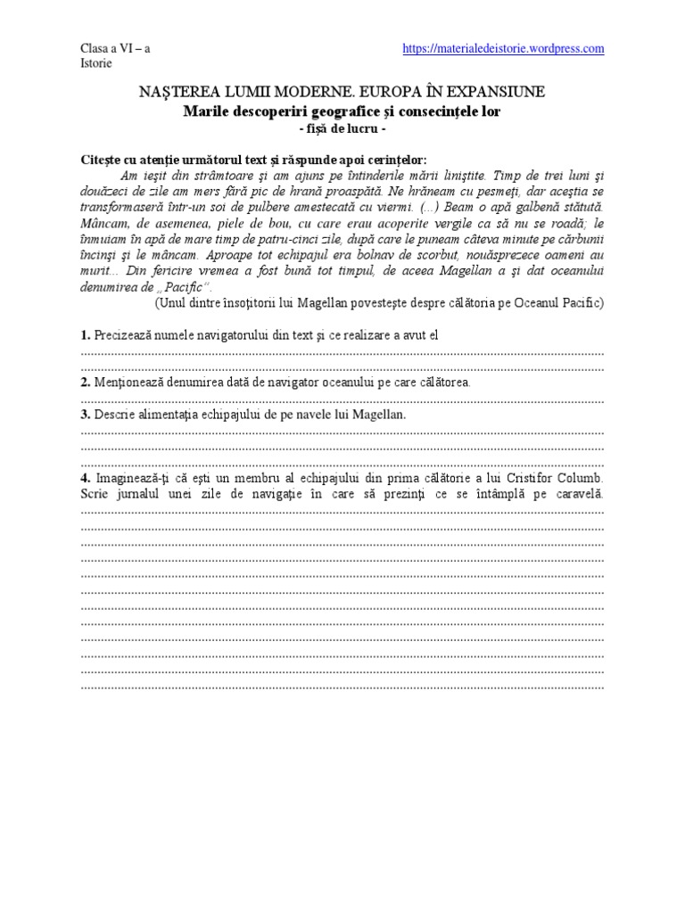 Marile Descoperiri Geografice - Fişă de Lucru | PDF