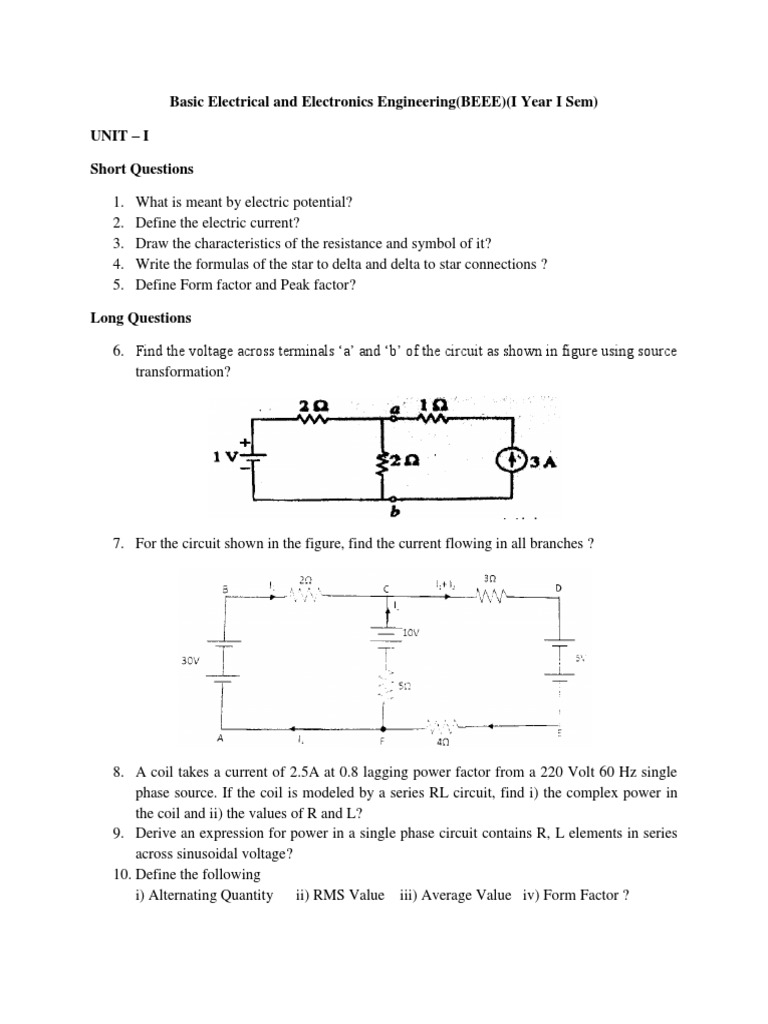 Basic Electrical and Electronics Engineering (BEEE) (I Year I Sem) Unit ...