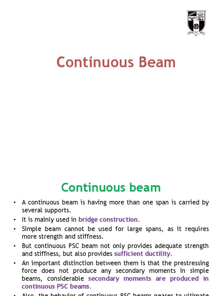 Prestressed Concrete-Continuous Beam | PDF | Beam (Structure) | Bending