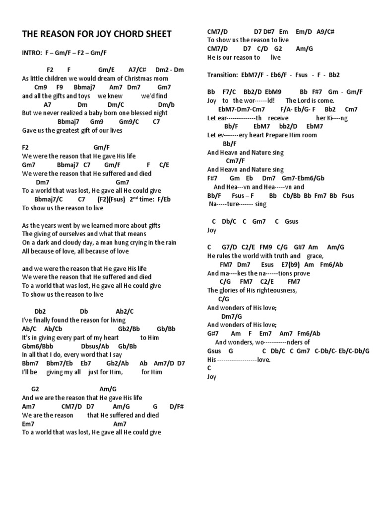 The Reason For Joy Chord Sheet | PDF | Religious Behaviour And ...