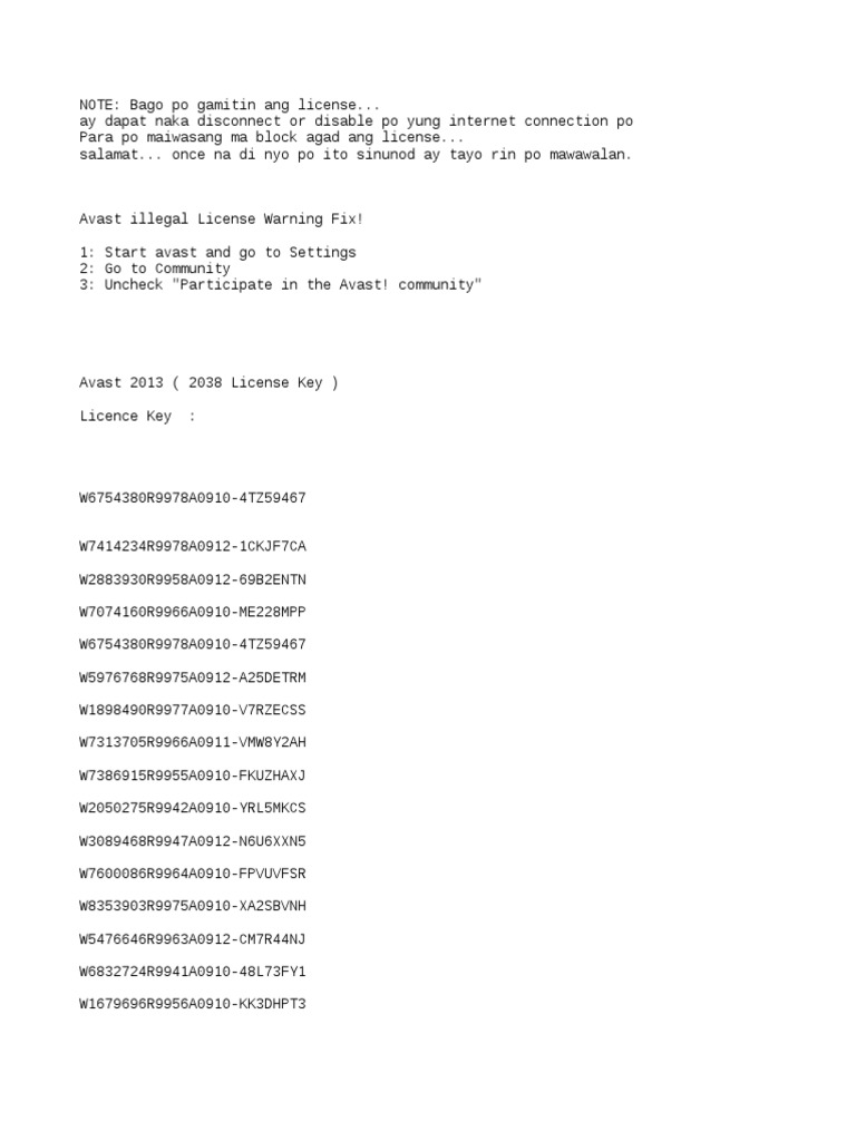 Avast Anti Virus 38 Years License Key | PDF