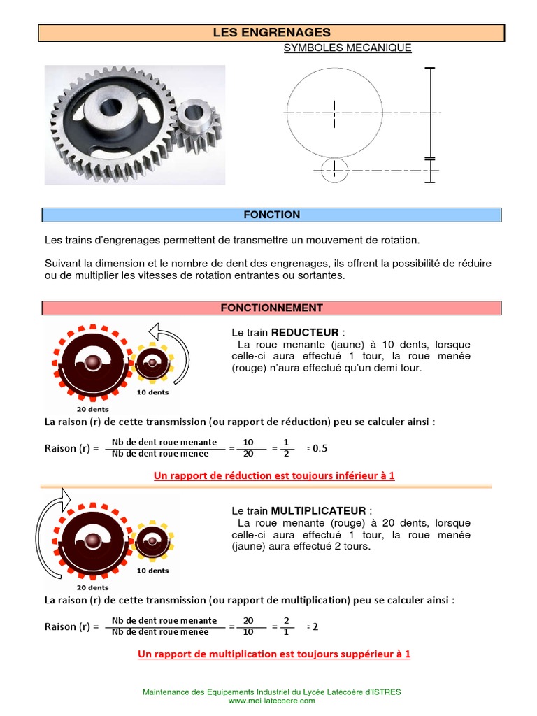 Fiche Les Engrenages.117 | PDF | Machine | Ingénierie mécanique