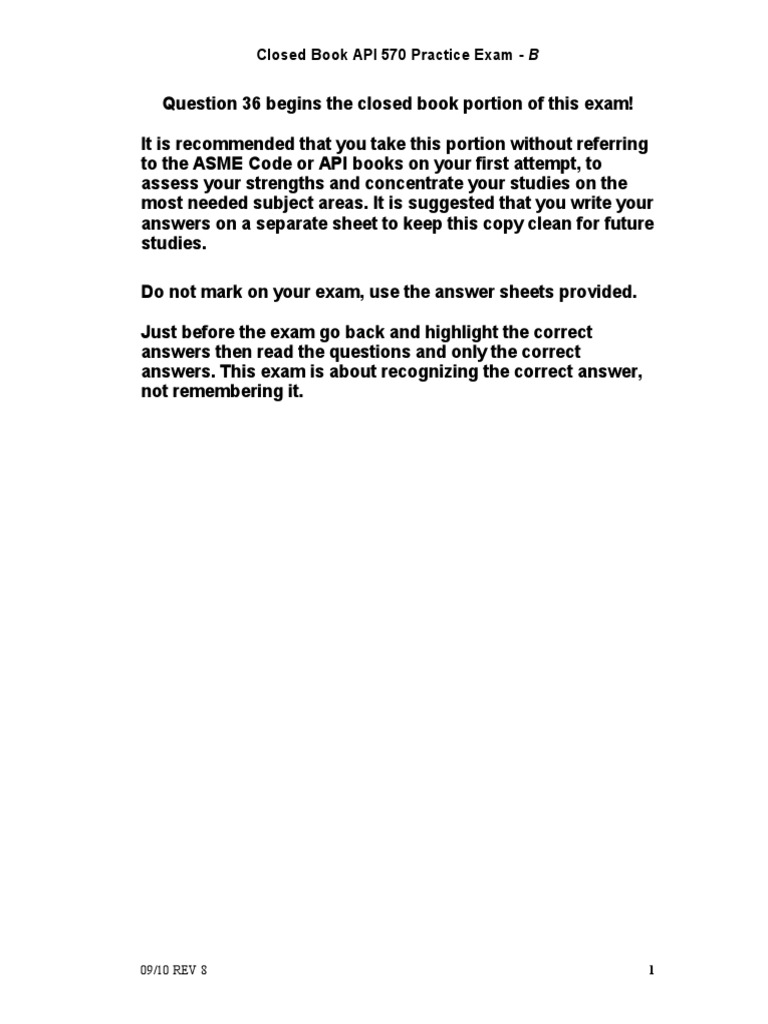 Closed Book API 570 Practice Exam - B | PDF | Pipe (Fluid Conveyance) | Leak