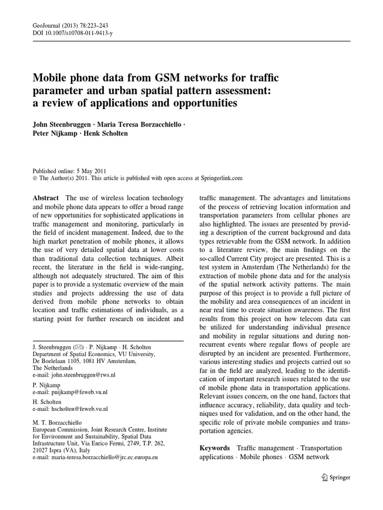 Mobile Phone Data From GSM Networks For Traffic Parameter and Urban ...