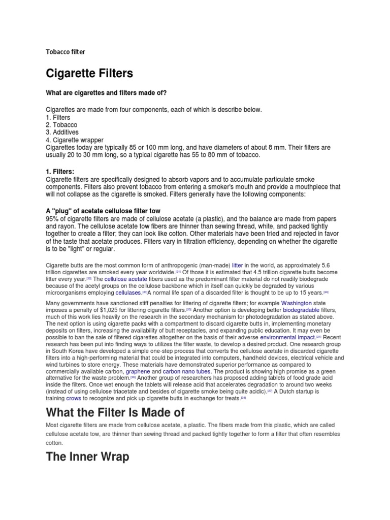 Cigarette Filters: What The Filter Is Made of | PDF | Cigarette | Air ...