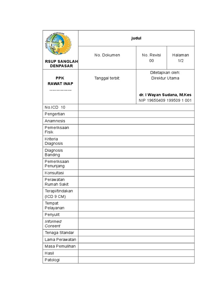 Format PPK Rawat Inap 2016 | PDF